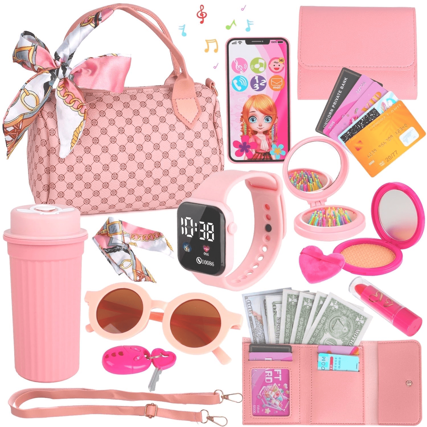 JBeeCtrl Play Purse for Girls Toddler Purse with Pretend Makeup Girls ...