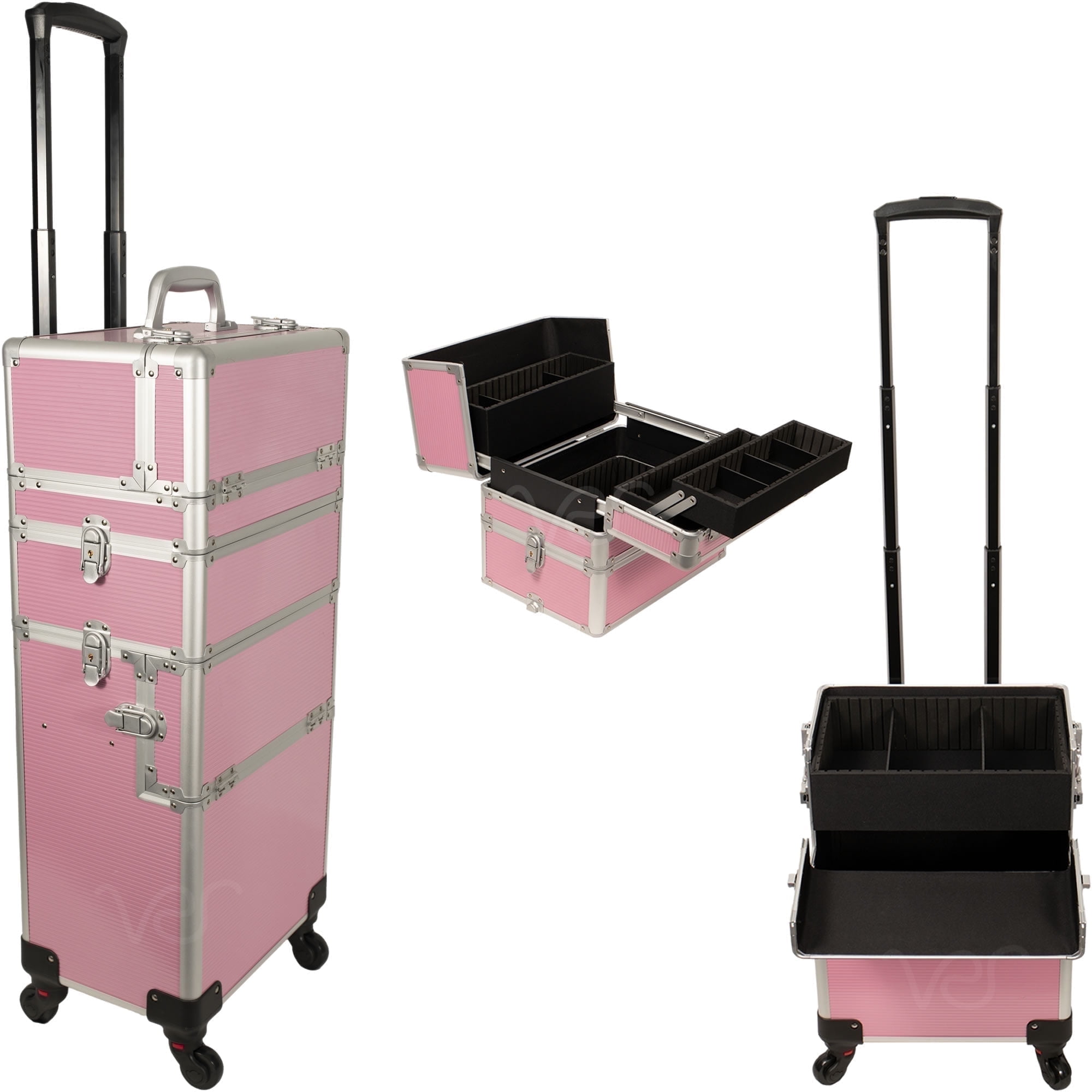 JC Beauty Professional 6-in-1 Aluminum Makeup Trolley Case with Hard ...