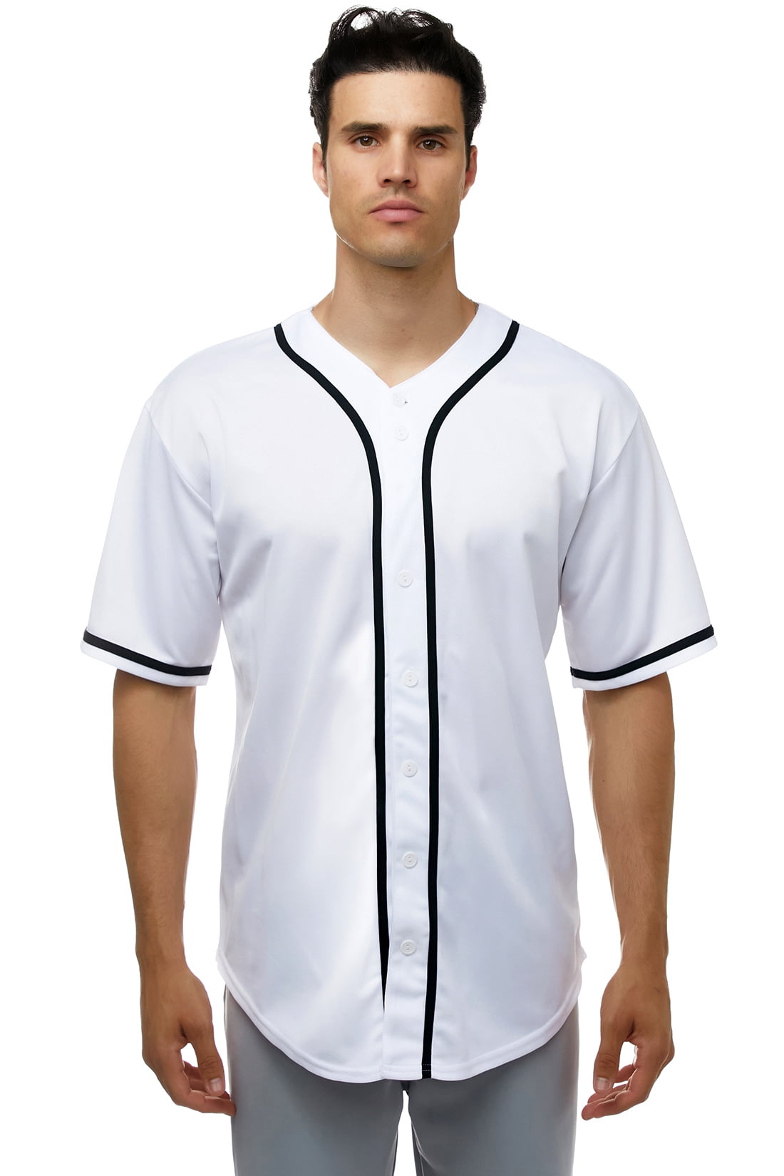 JC DISTRO Men's Baseball Jersey Short Sleeve Plain Button Down Team ...