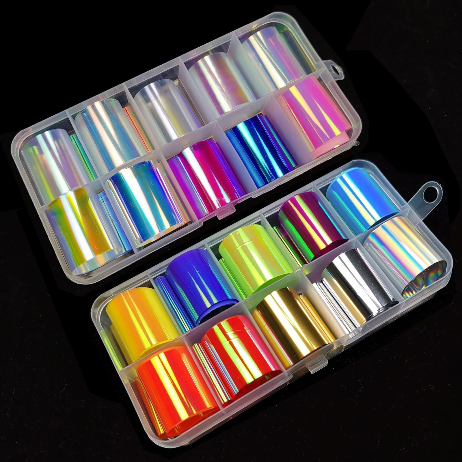 JCAKES 20 Rolls 2 Boxes Iridescent Cellophane Nail Foil Glass Broken ...
