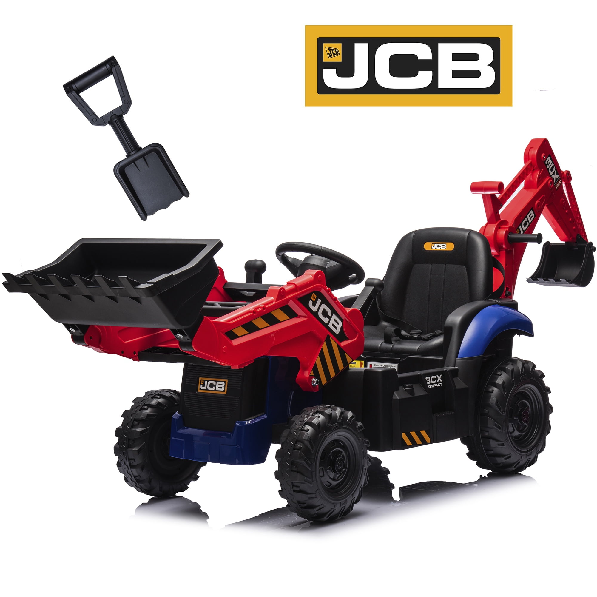 JCB 24V Powered Excavator Ride on Car, 2 in 1 Kids Electric Construction Truck with Remote ...