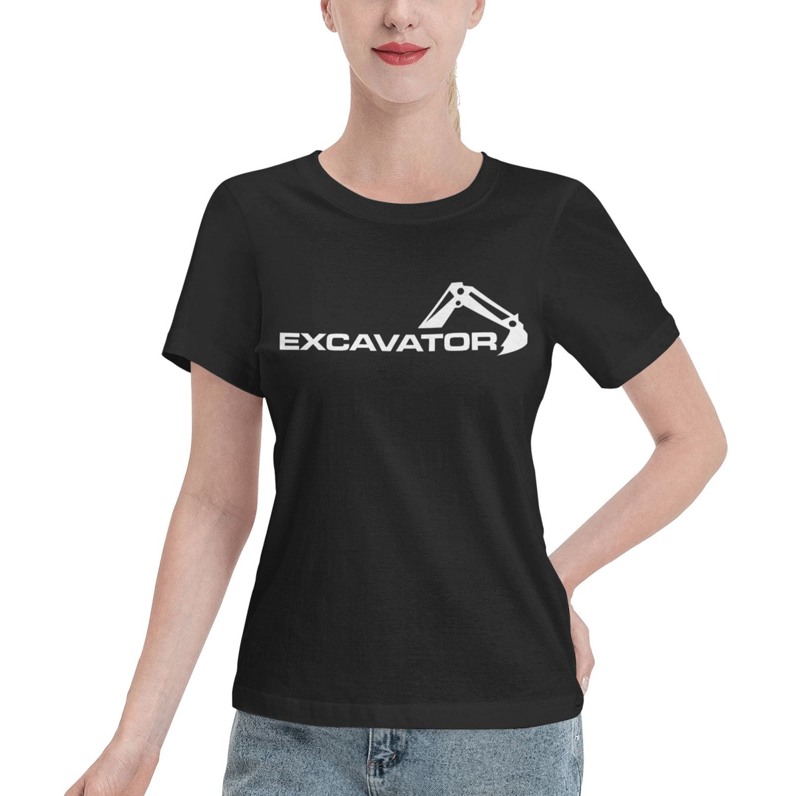 JCB Excavator Cotton Basic T Shirts for Women Crew Neck Short Sleeve Summer Shirts Solid Loose ...