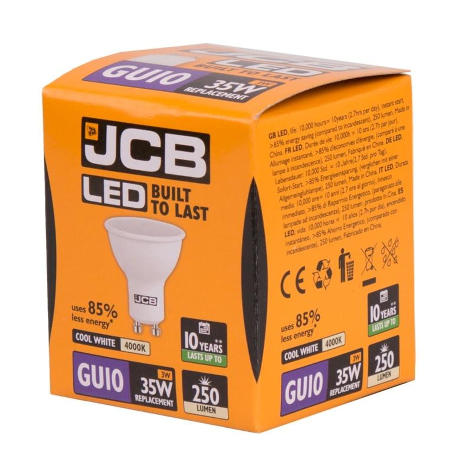 JCB LED GU10 3w Light Bulb Cap 250lm 4000k Cool White - Walmart.com