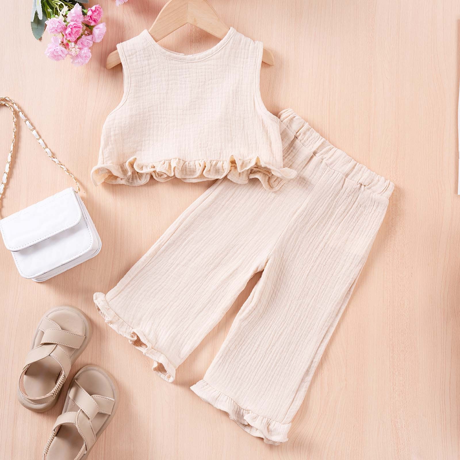 JCCXIN Summer Outfit Sets Girls Fashionable Sleeveless Lace Straight ...