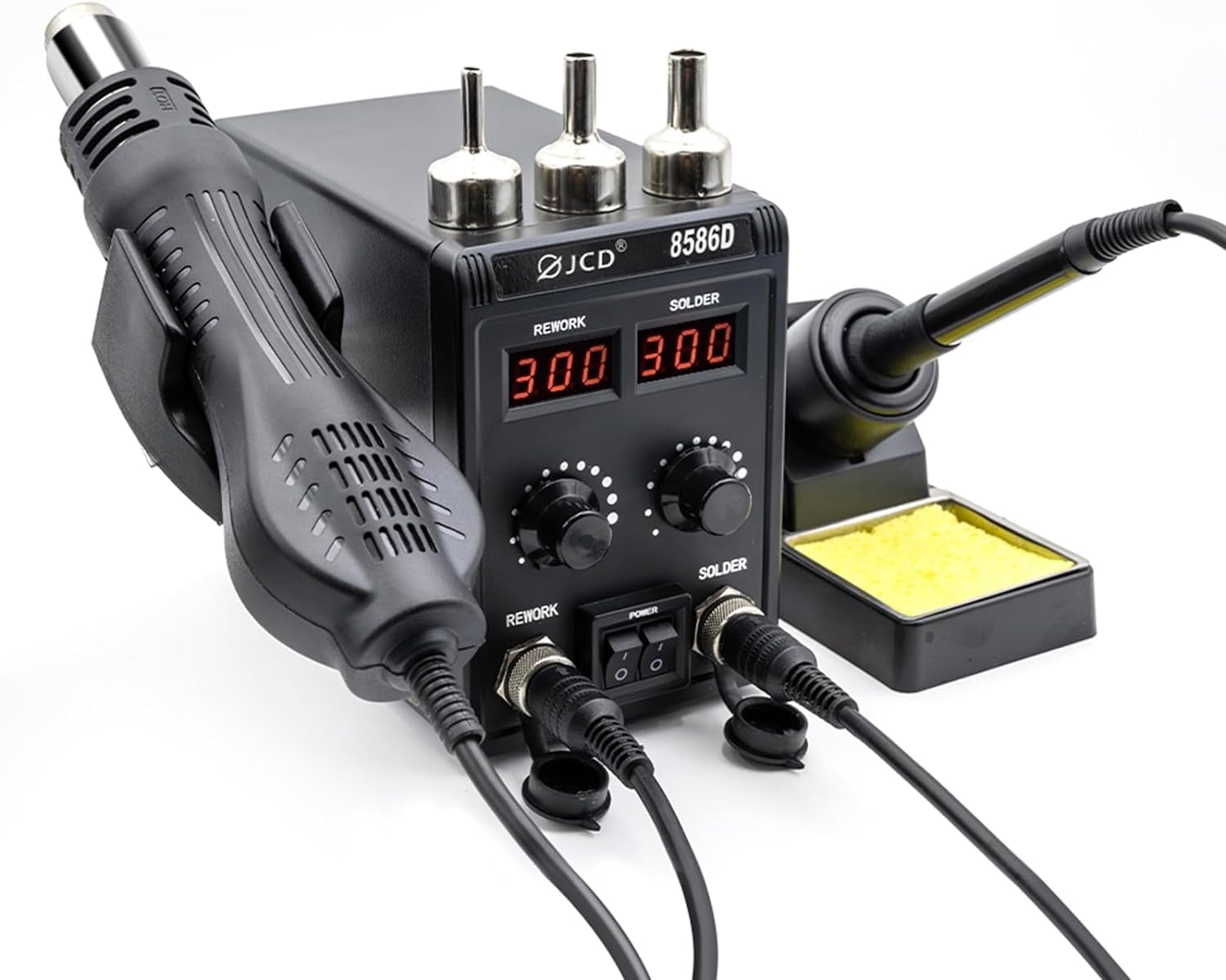 JCD Estación de Soldadura 2 en 1 60W Soldador 700W Pistola de Calor Pantalla Digital Temperatura ...