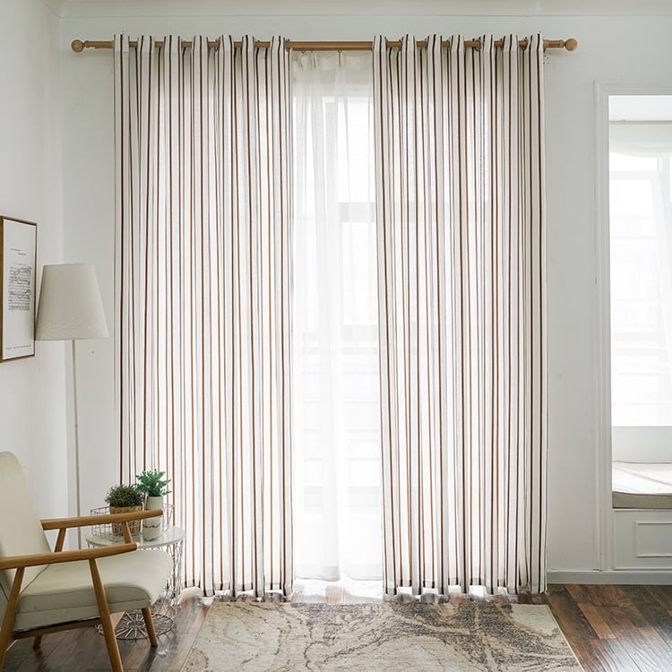 JCDY Brown Vertical Stripe Grommet Curtain for Living Room Bedroom ...