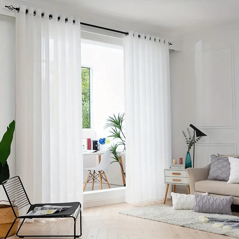 JCDY White Vertical Stripe Grommet Curtain for Living Room Bedroom ...