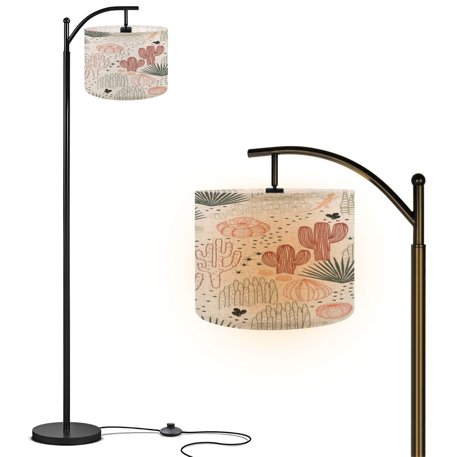 JCFANGALLERYArc Floor Lamps Mexican seamless pattern succulents lizards ...
