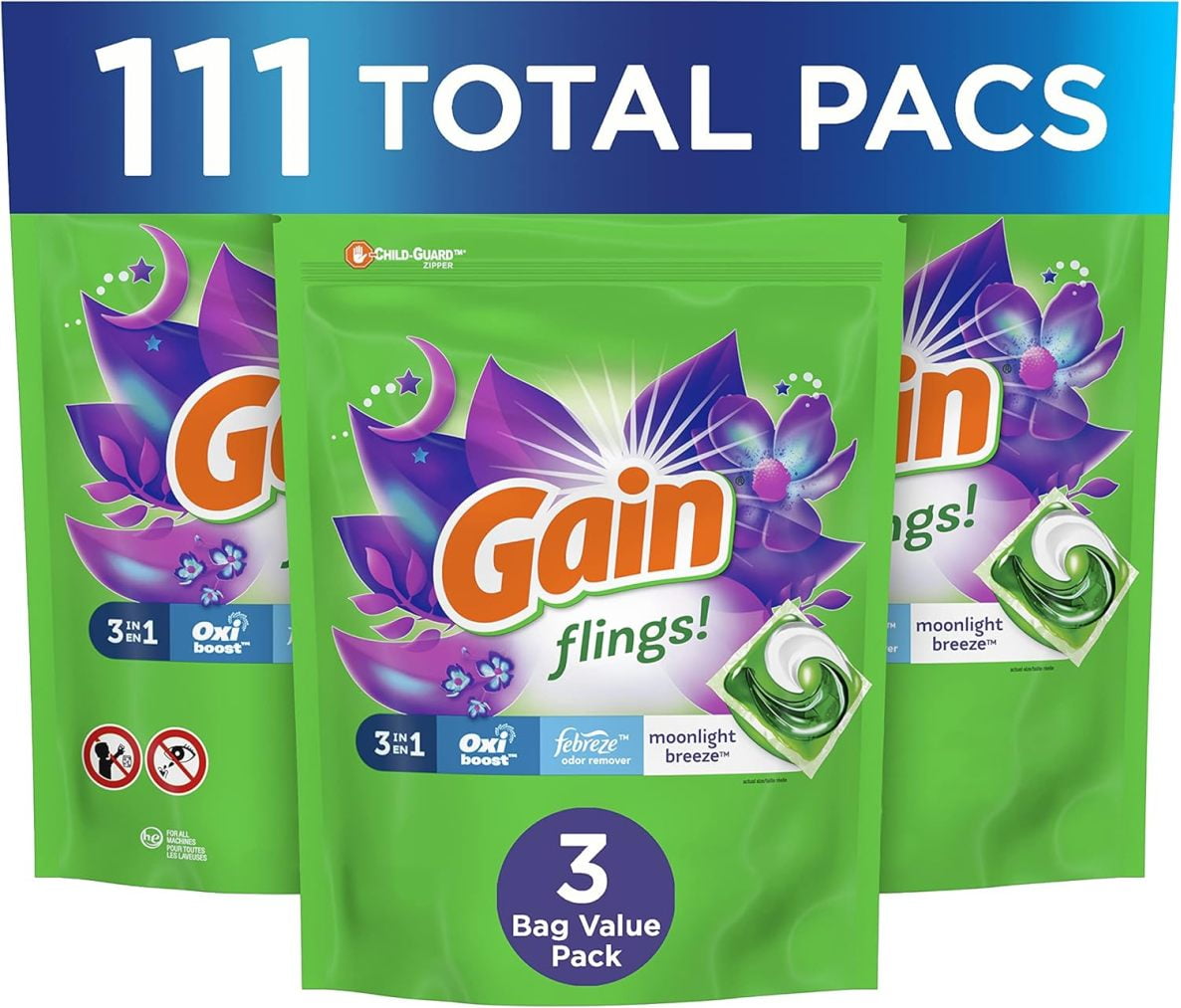 JCLP Flings! 3-in-1 Laundry Detergent Soap Pods, Moonlight Breeze Scent ...