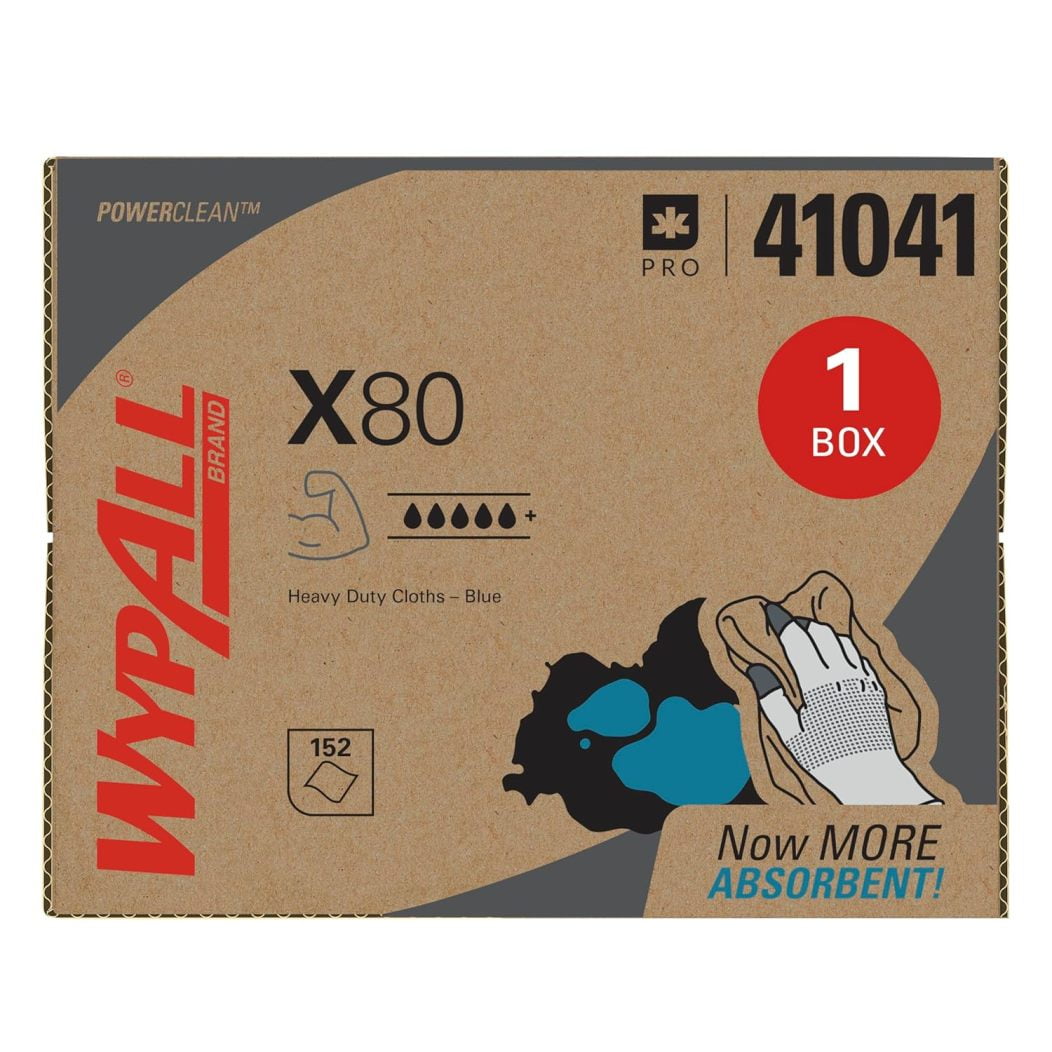 JCLP PowerClean X80 Cloths Heavy Duty Wipes (41041), Brag Box, Extended Use Towels, Blue (1 Pack ...