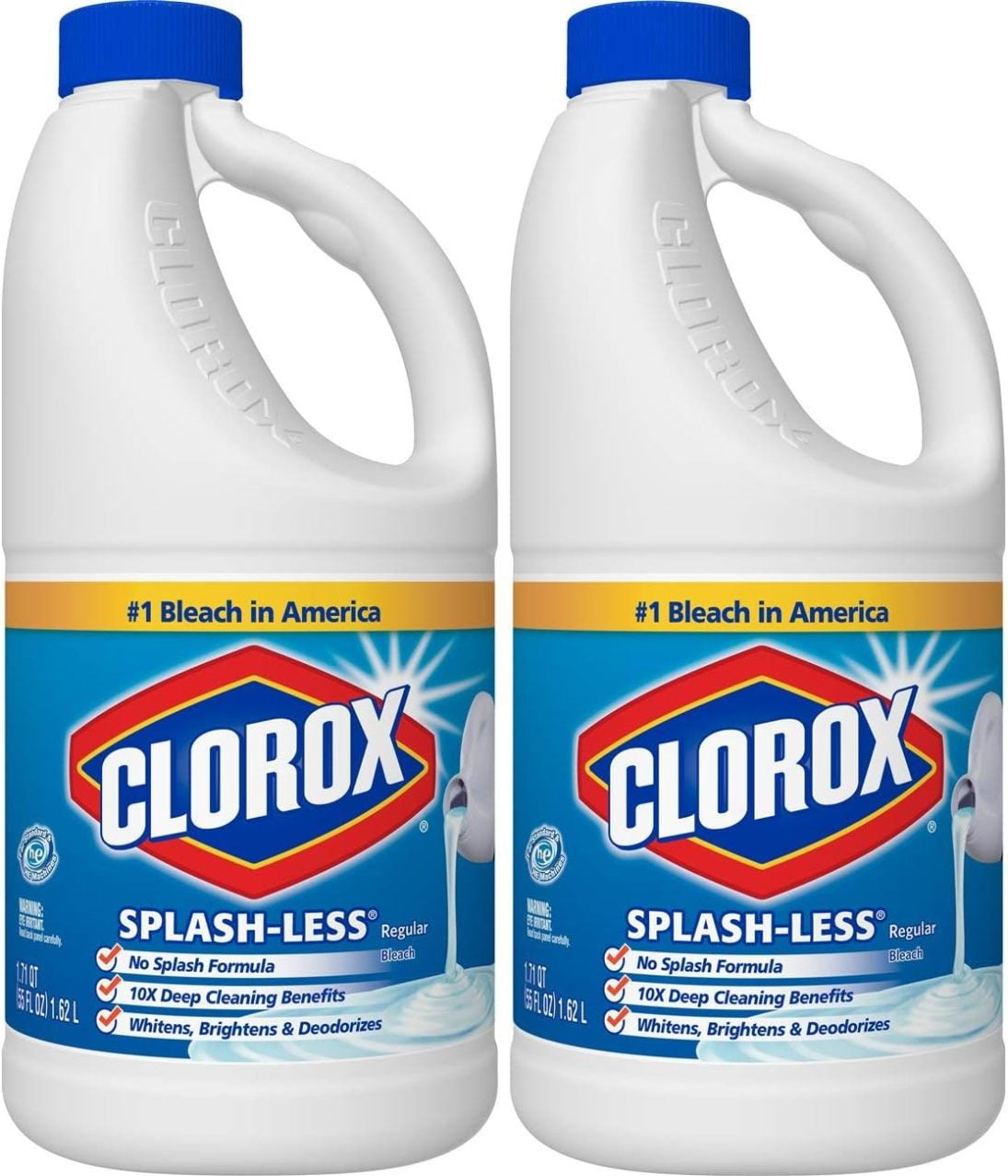 JCLP Splash-Less Bleach, Regular, 2 Pack of 55 fl oz each/ 110 Ounces ...