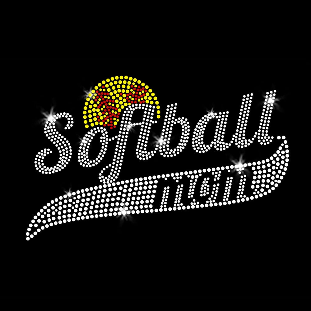 JCS Rhinestones Softball Mom Sparkly Bling Iron-on Clear Yellow Crystal ...