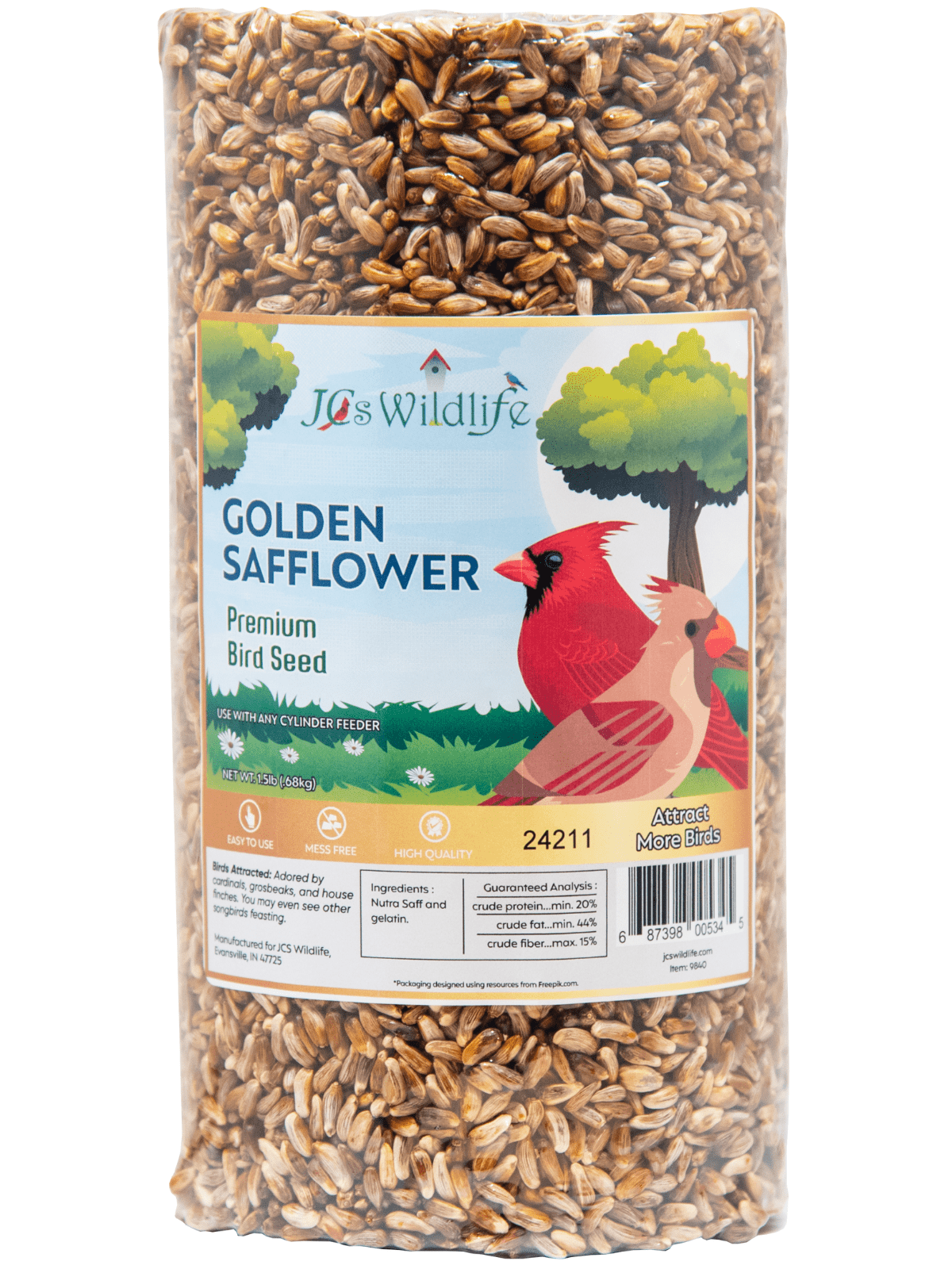 JCS Wildlife Golden Safflower Premium Bird Seed Small Cylinder (1-Pack ...