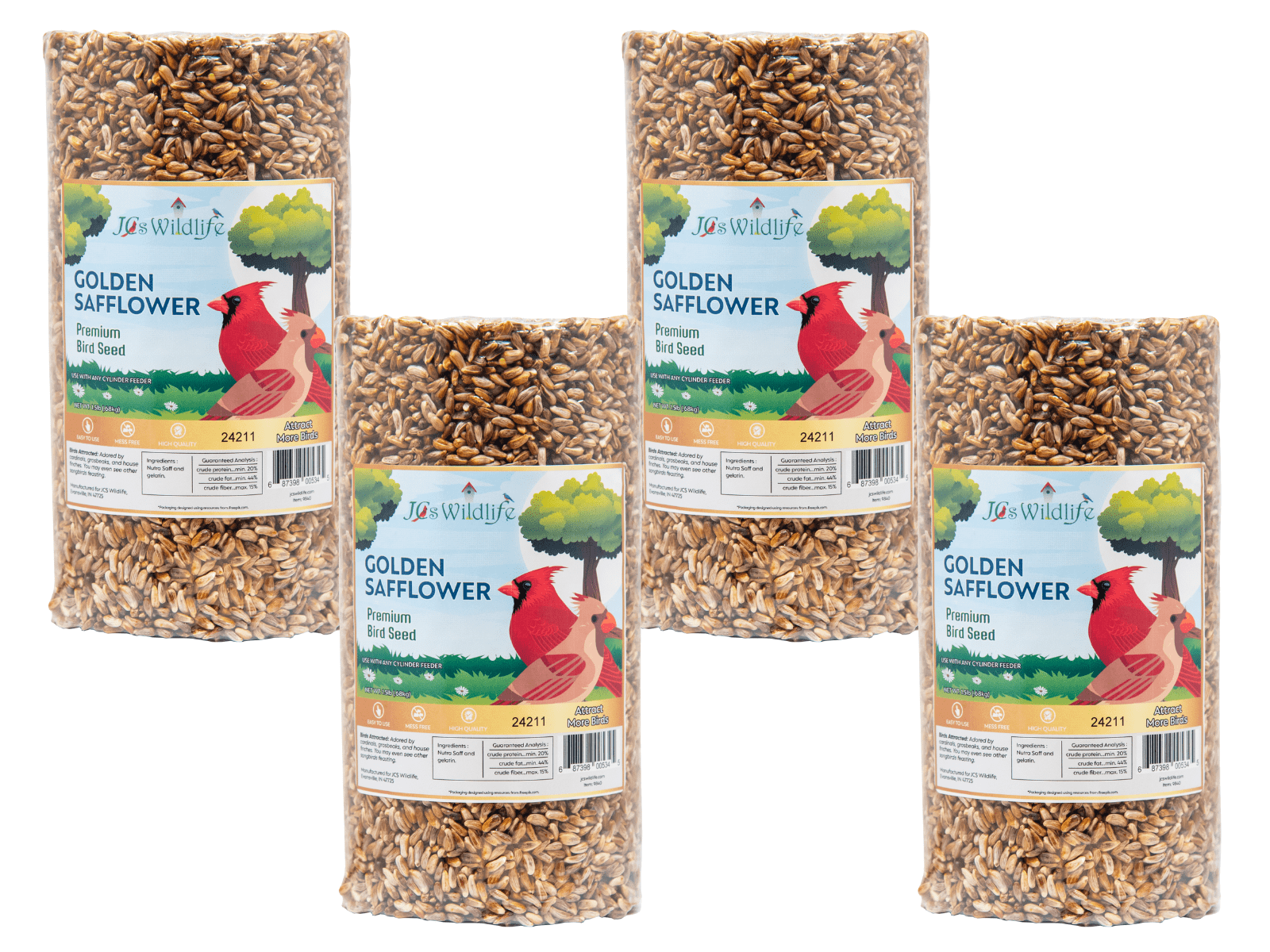 JCS Wildlife Golden Safflower Premium Bird Seed Small Cylinder (4-Pack ...