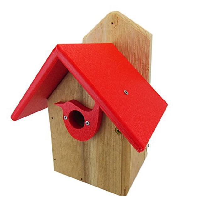 JCS Wildlife Post Mount Cedar Wren House w Poly Roof & Birdhouse ...