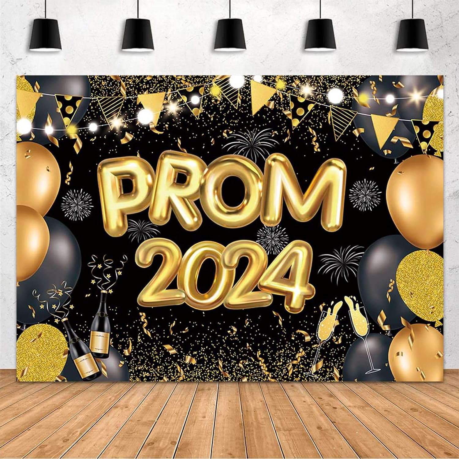 JCSHIT 10x7ft Prom 2024 Backdrop Banner Black and Gold 2024 Prom Night ...