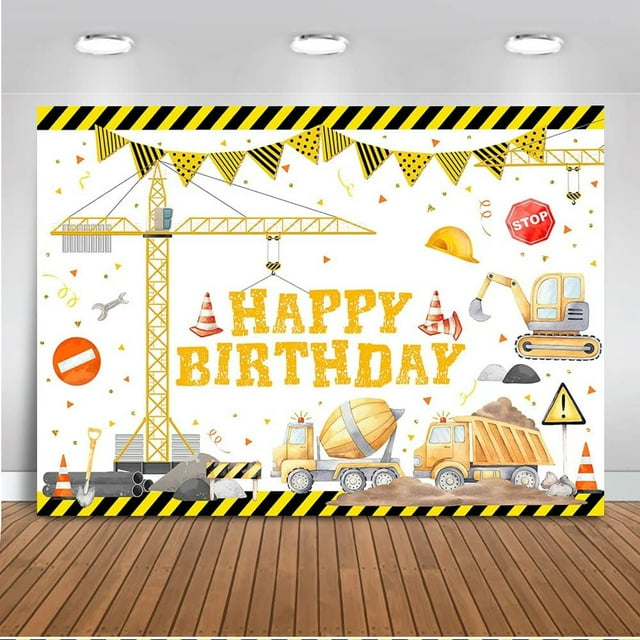 JCSHIT Construction Theme Birthday Backdrop Excavator Crane Birthday ...