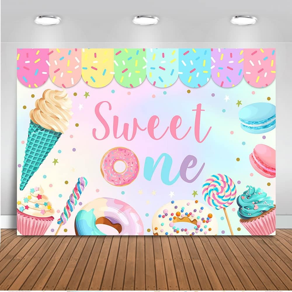 JCSHIT Donut Sweet One Backdrop for Girl First Birthday Decorations ...
