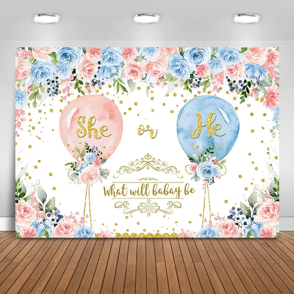 JCSHIT He or She Gender Reveal Backdrop Boys or Girls Gender Reveal ...