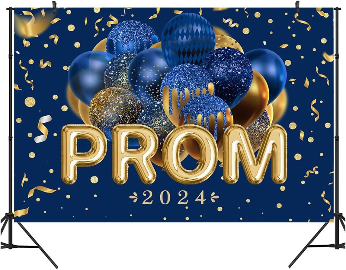 JCSHIT Prom Night Backdrop Blue Gold Balloons Class of 2024 ...