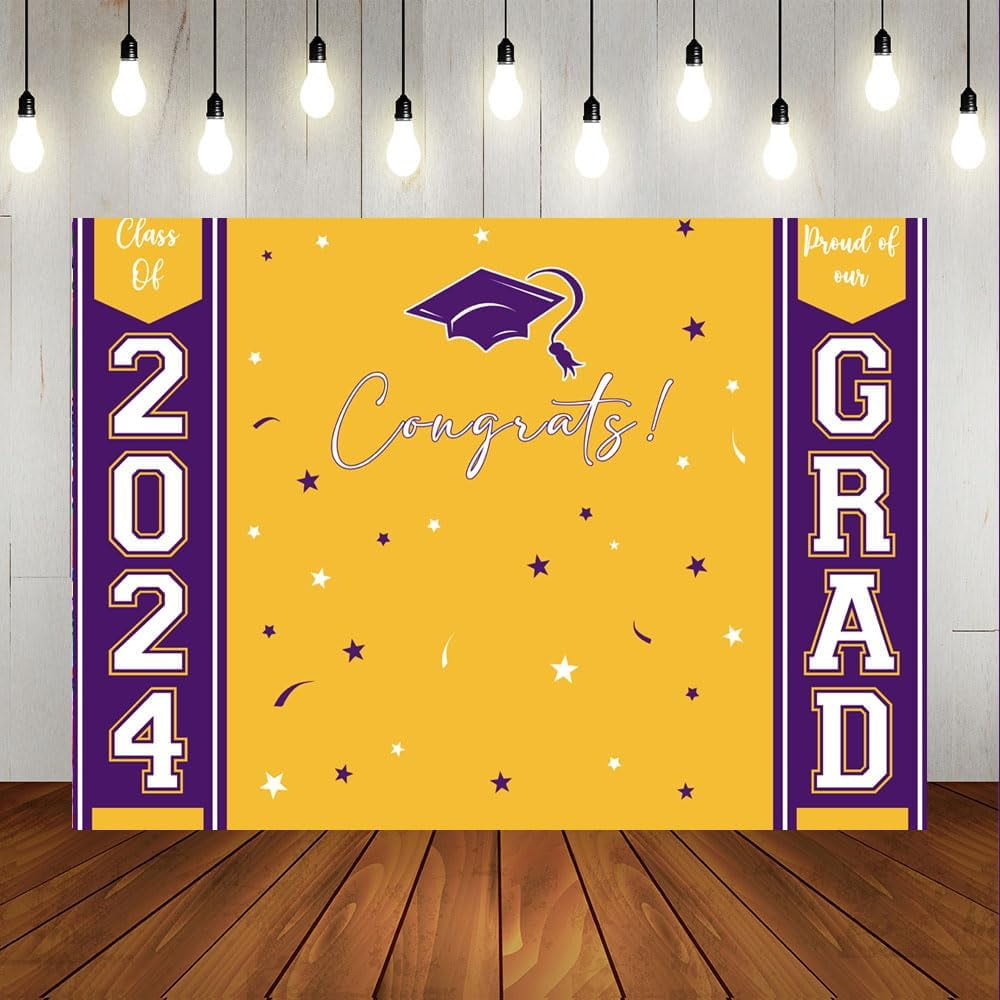 JCSHIT Yellow and Purple Graduation Backdrop Class of 2024 Photography ...