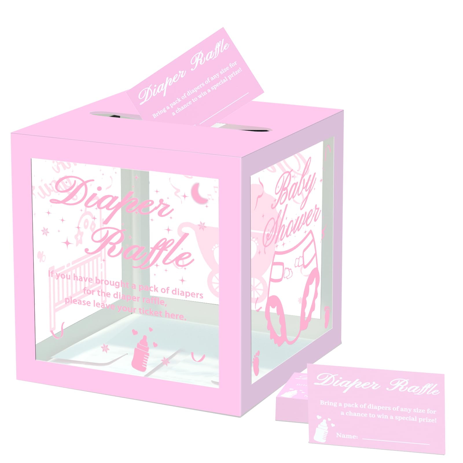 JCTHKUKU 50 Diaper Raffle Tickets with Box for Baby Shower Game, Diaper ...
