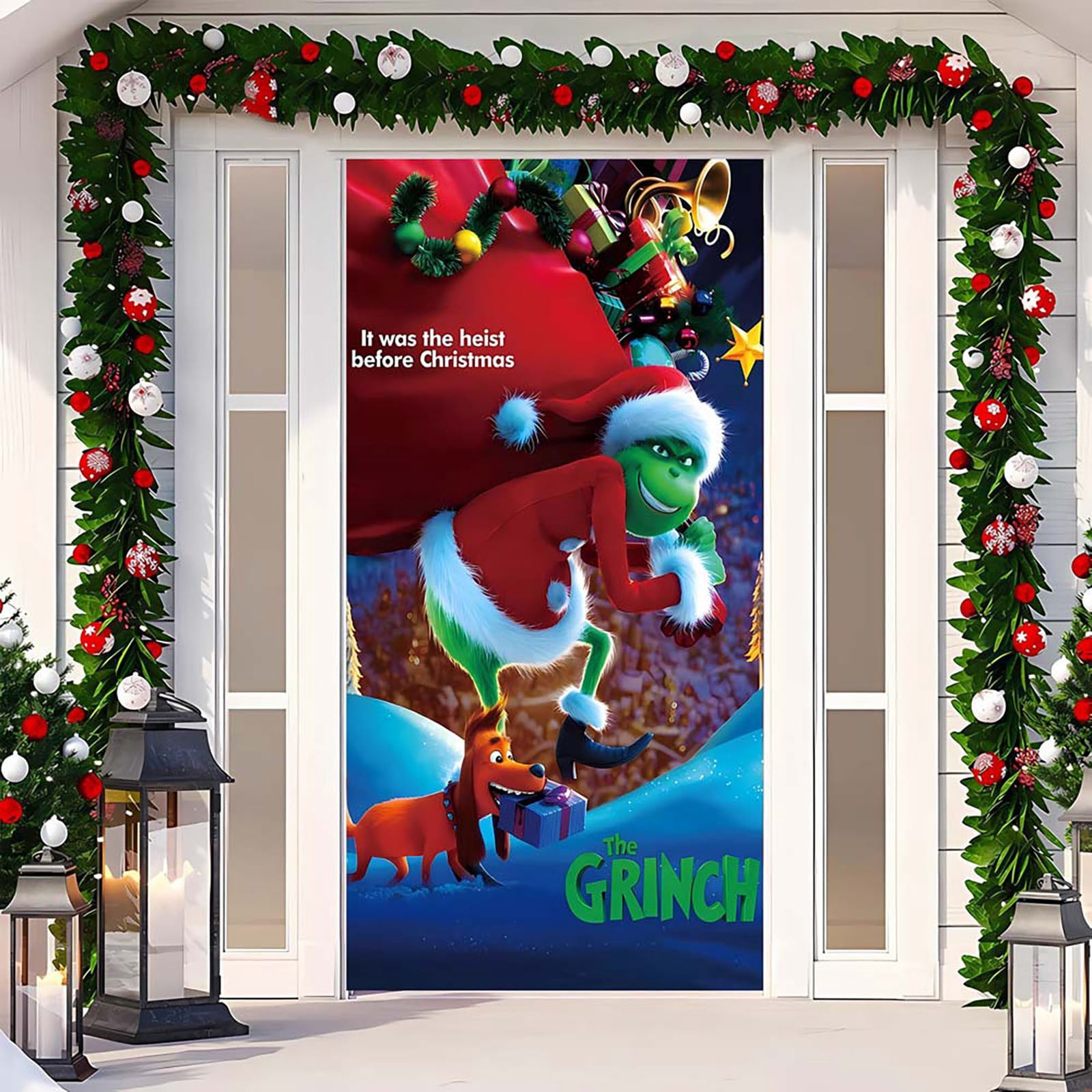 JCToys Cozyvia Merry Grinchmas Door Cover Grinch Christmas Whoville ...