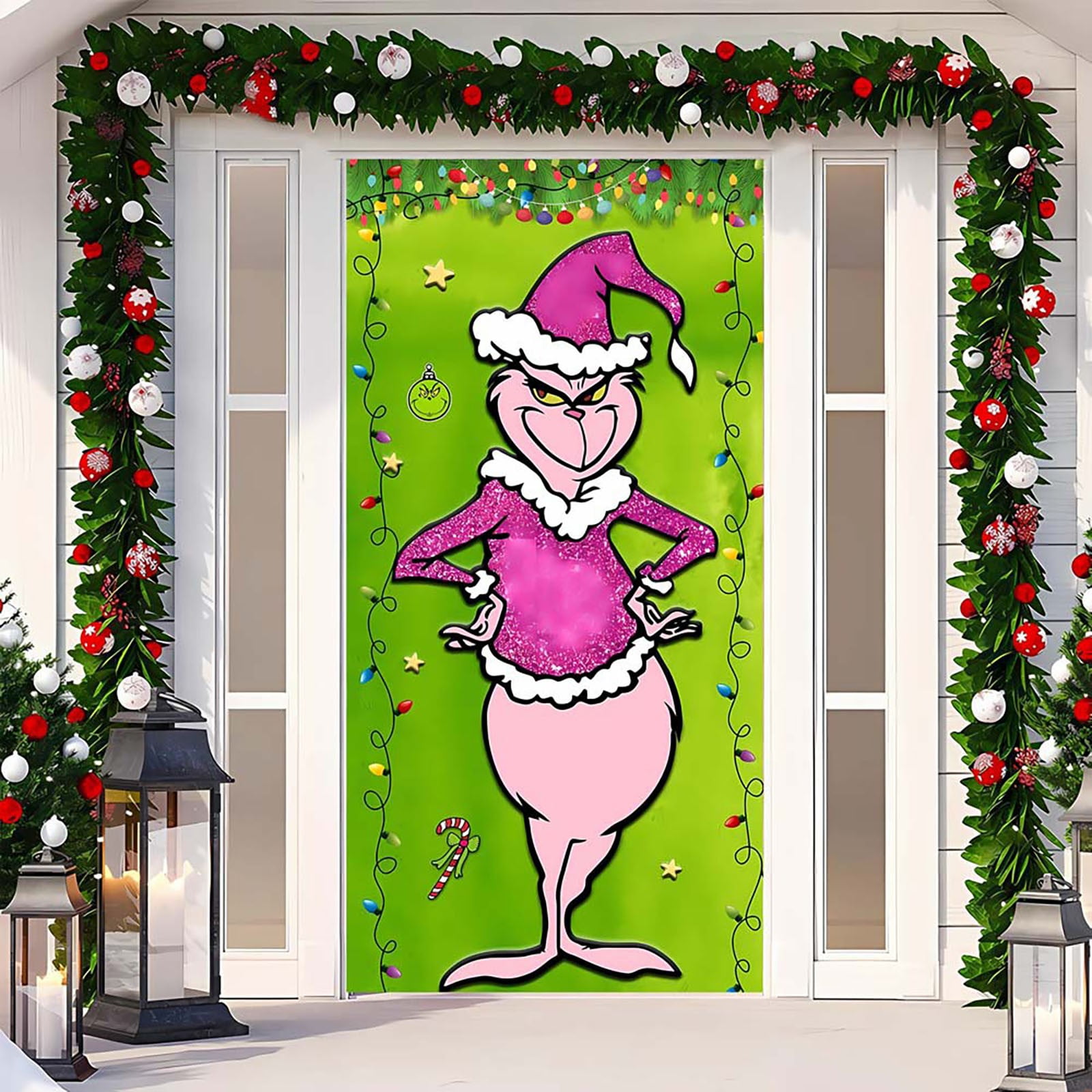 JCToys Cozyvia Merry Grinchmas Door Cover Grinch Christmas Whoville ...