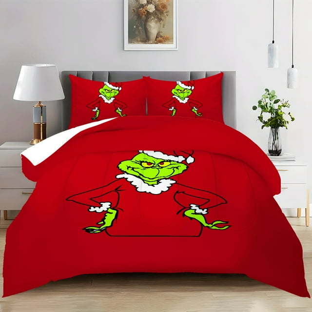 JCToys Grinch Christmas Bedding Set: Queen Duvet Cover & 2 Pillowcases ...