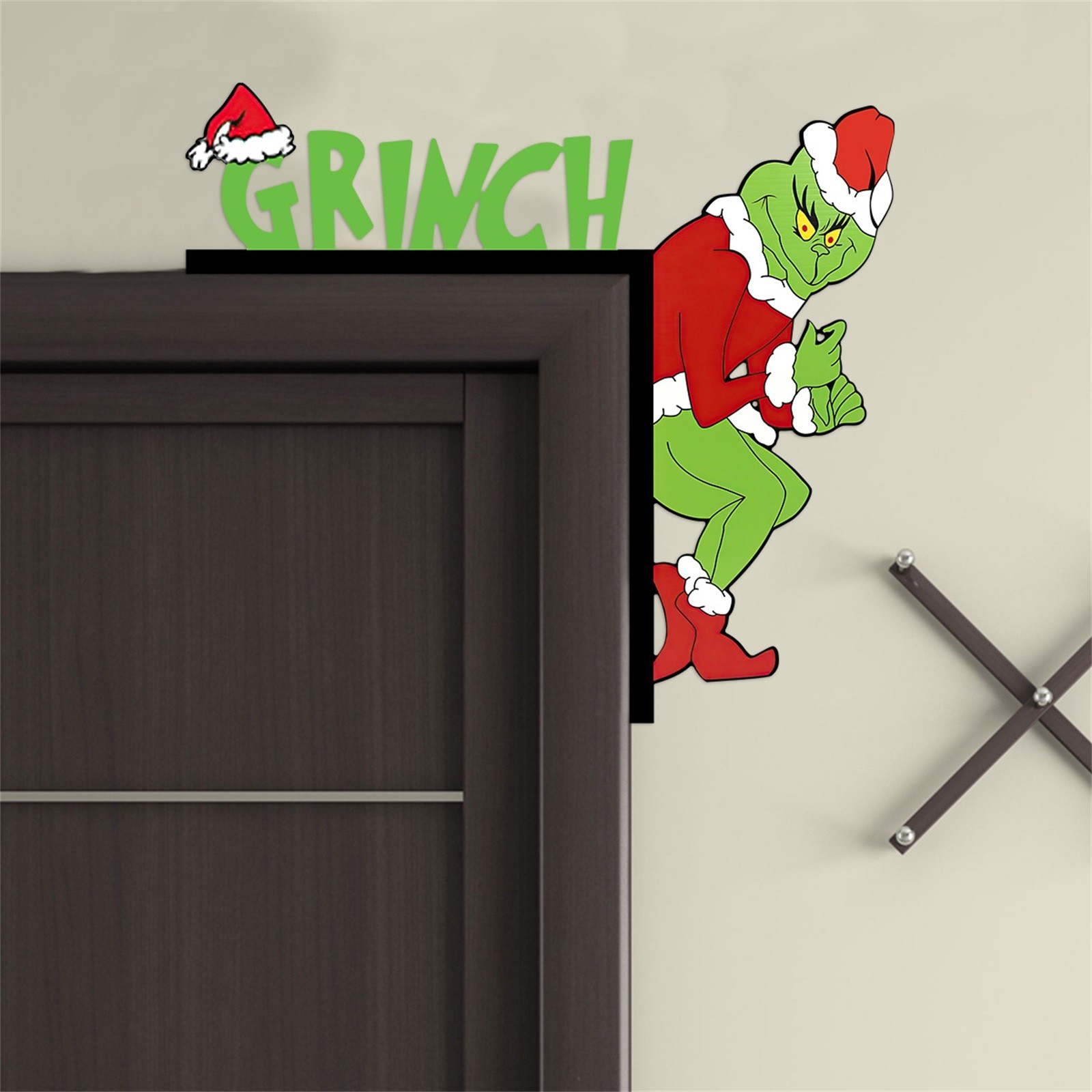 JCToys Grinch Christmas Decorations Wooden Hanging Sign for Front Door ...