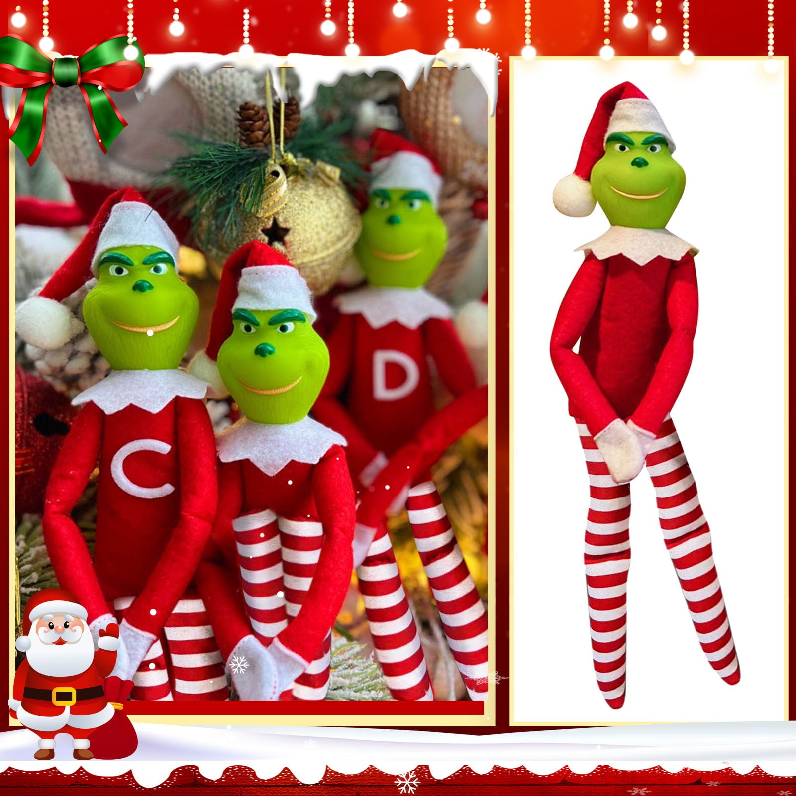 JCToys Grinch Christmas Doll, Cute Grinch Holiday Figure with Red ...