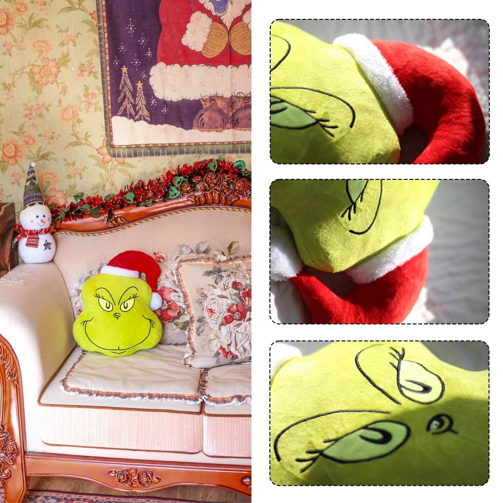 JCToys Grinch Christmas Tree Topper, Iconic Green Plush Head Decoration ...