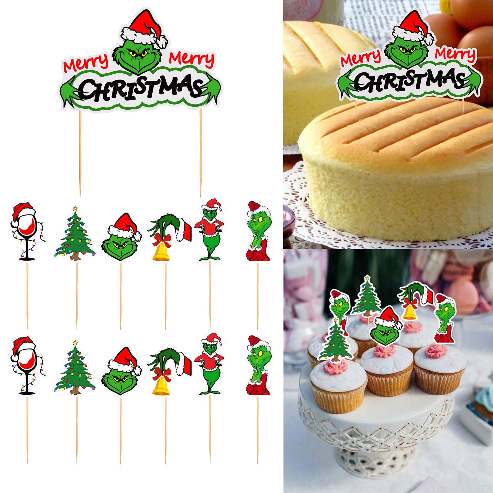 JCToys Grinch Cupcake Toppers, Grinch Christmas Cupcake Toppers Food ...