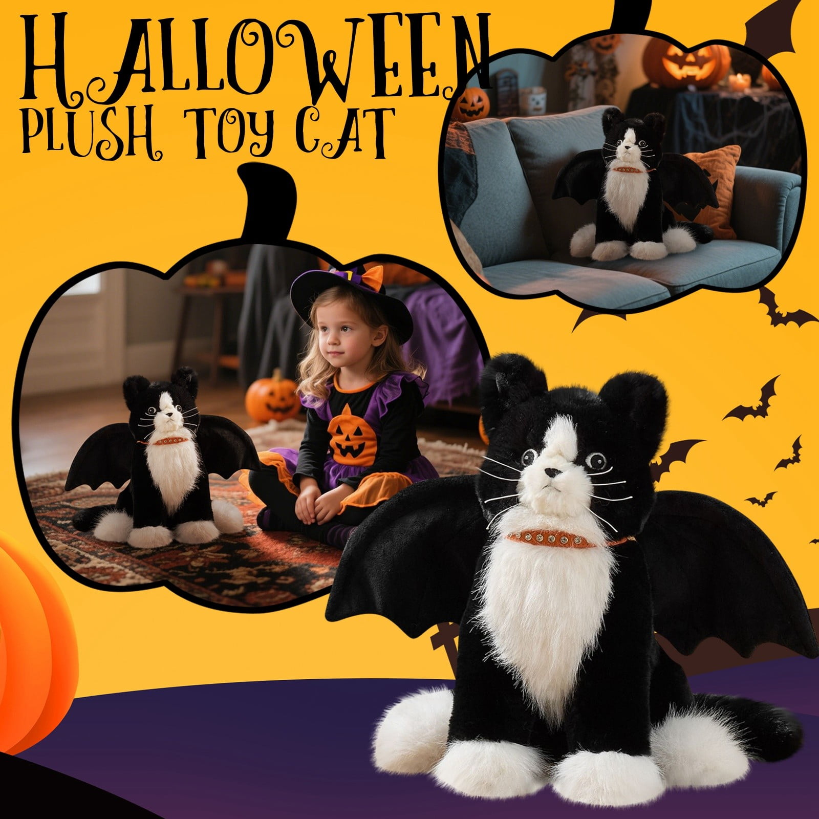 JCToys Halloween Boo the Bat-Cat Plush Pillow 2025, 12" Hybrid ...