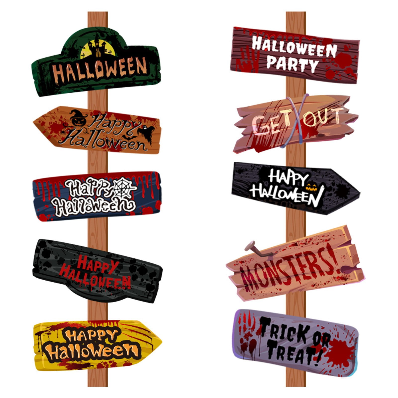 JCToys Halloween Yard Sign Stakes, Spooky Horror Road Signs Decoration ...