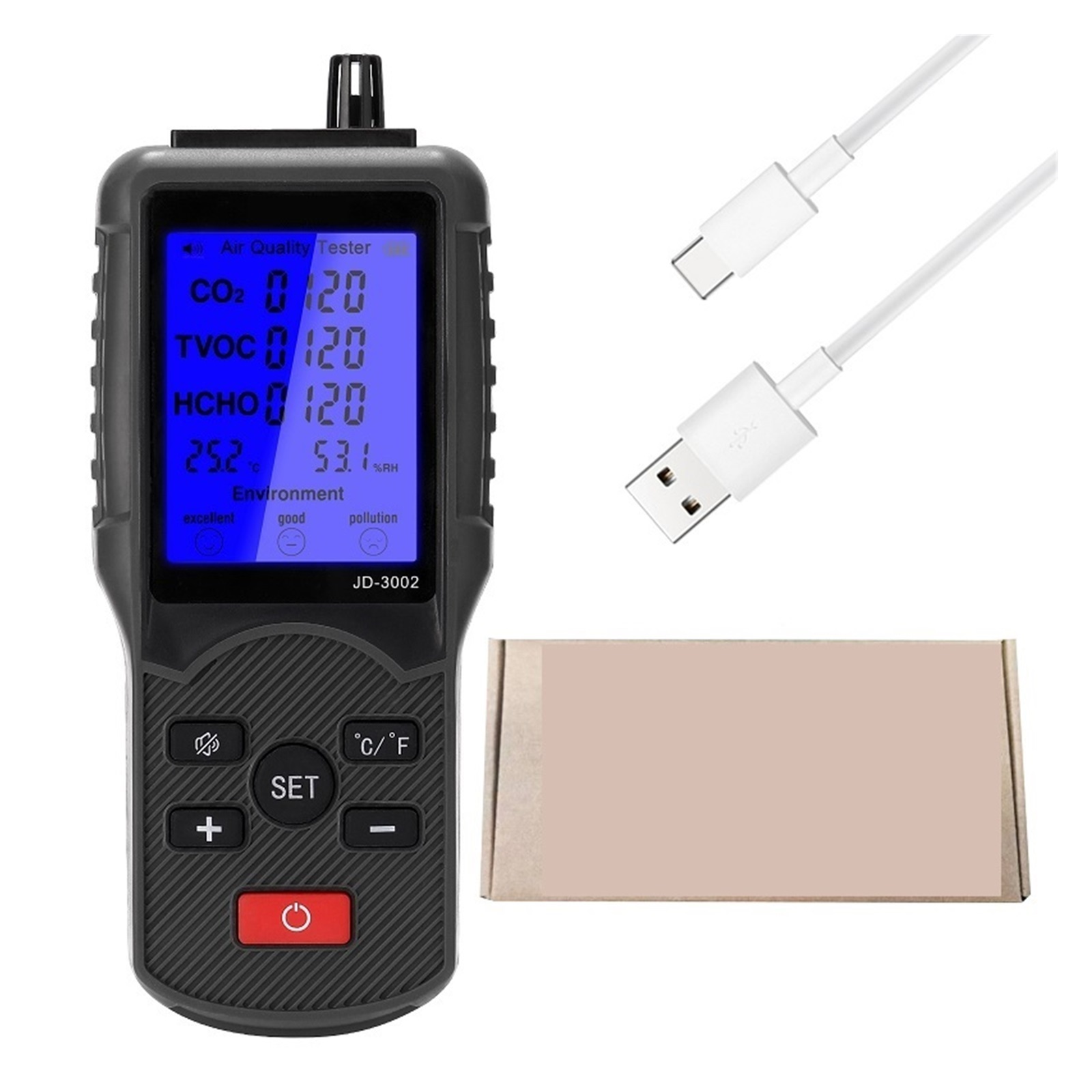 JD-3002 Air Quality Tester Multifunctional CO2 TVOC Meter Temperature ...
