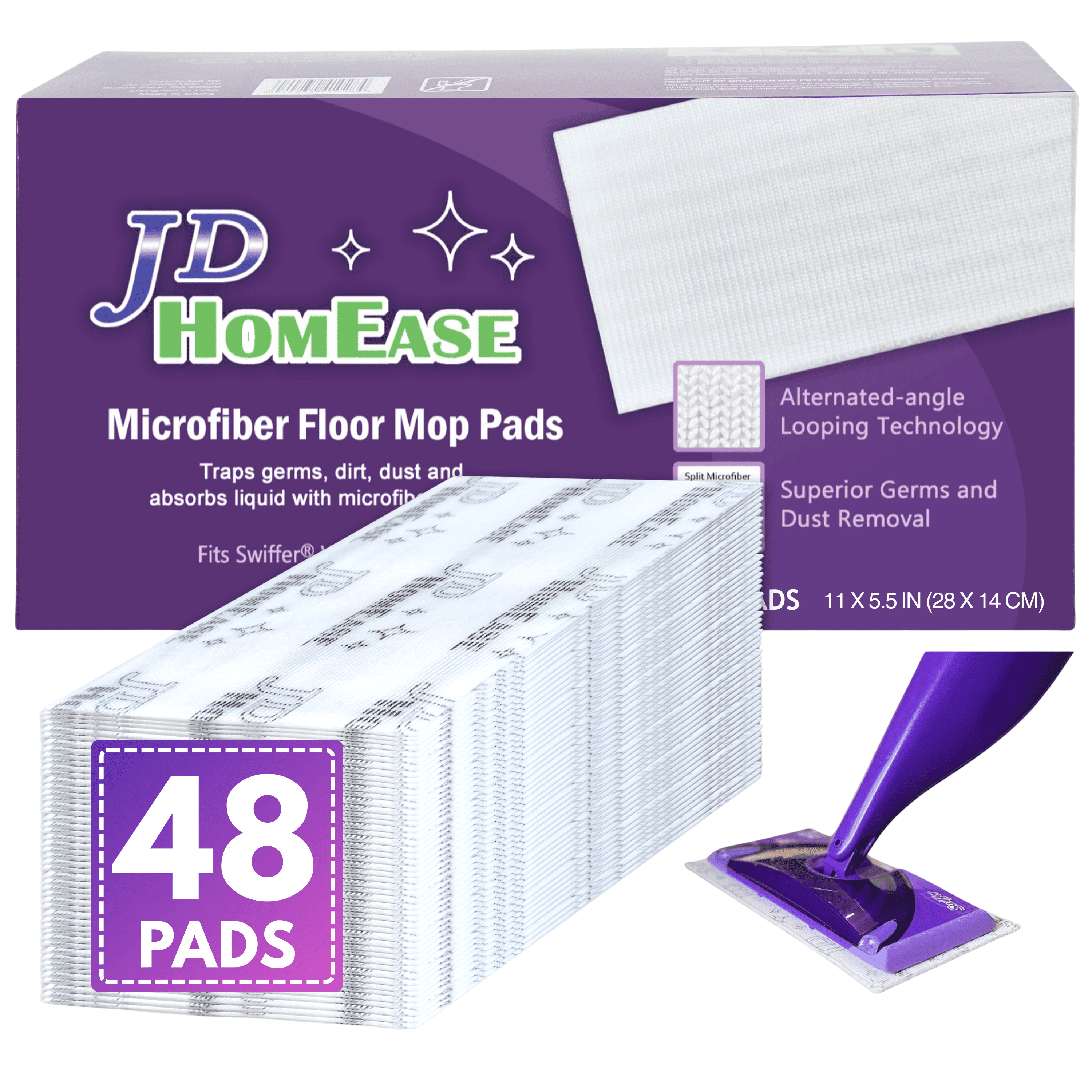 JD HOMEASE Microfiber Floor Cleaner Spray Mop Pads, 48 Count, for ...