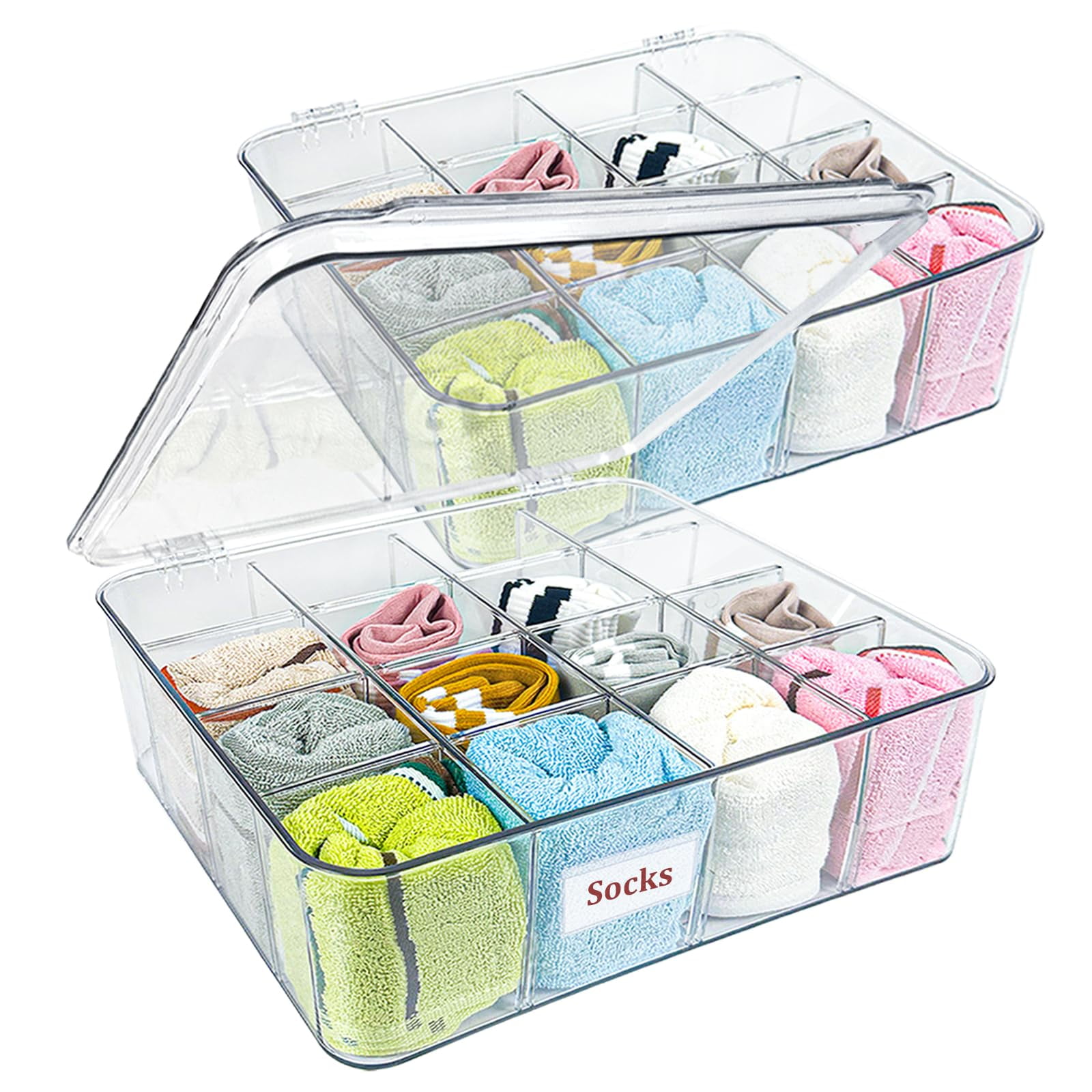 JDBZYDM 2 PCS Sock Underwear Organizer Clear Storage Containers 16 Cell ...