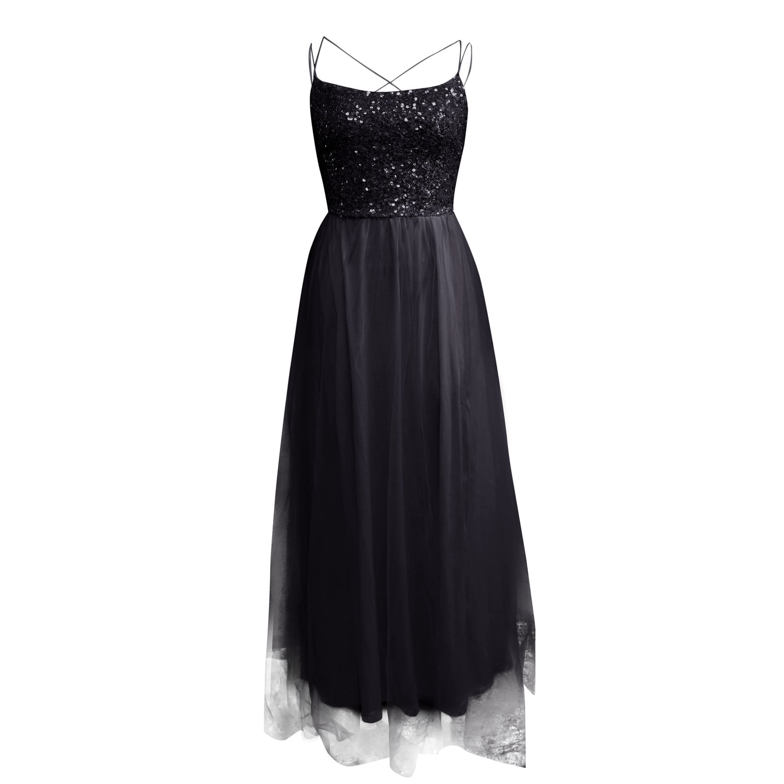 JDEFEG Charming Women Dresses Mesh Sequin Halter Long Dress Long Formal ...