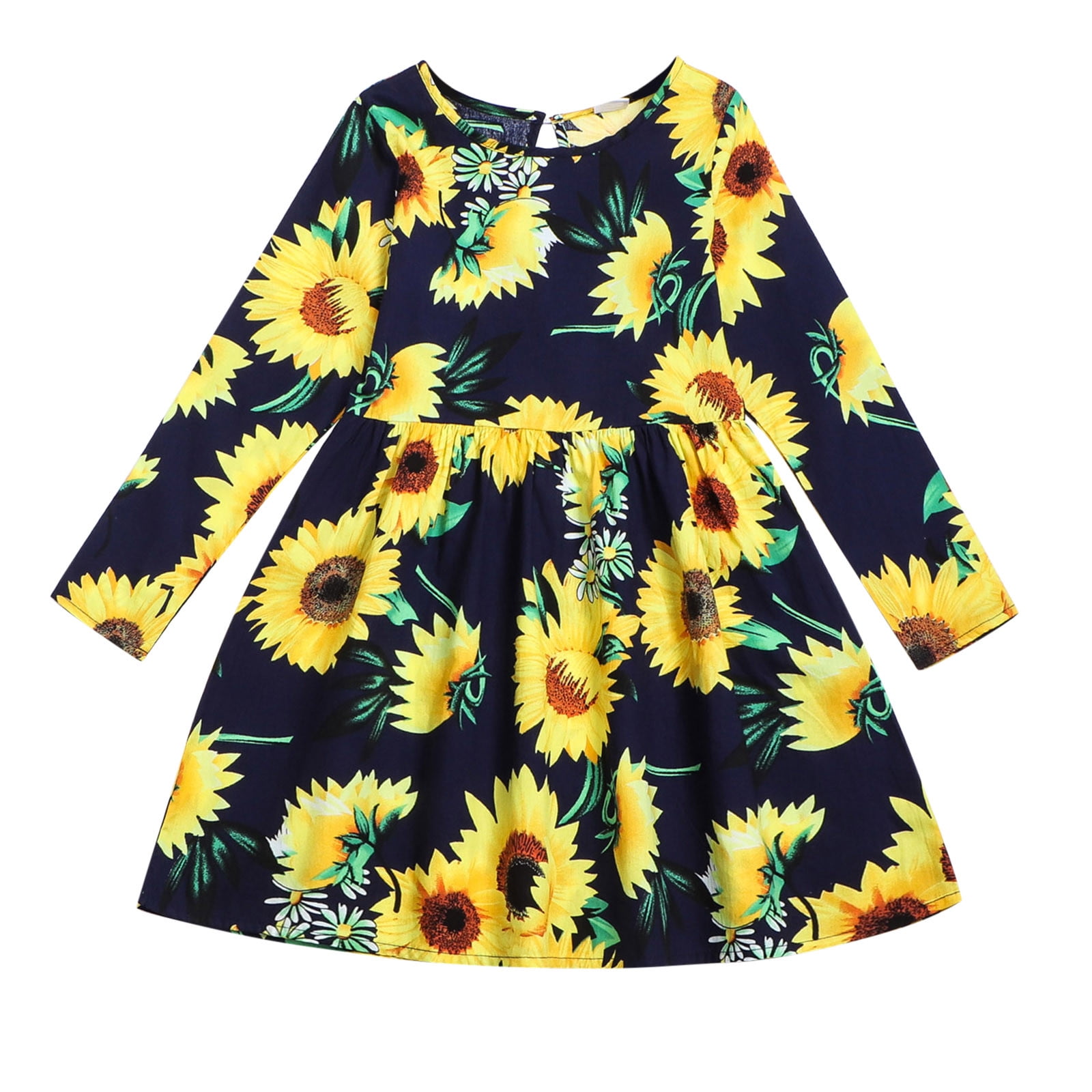JDEFEG Dress 4T Toddler Kids Girls Floral Sunlowers Long Sleeves Beach ...