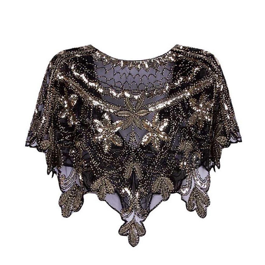 JDEFEG Evening Dress Women1920 Shawl Wrap Art Deco Sequin Beaded ...