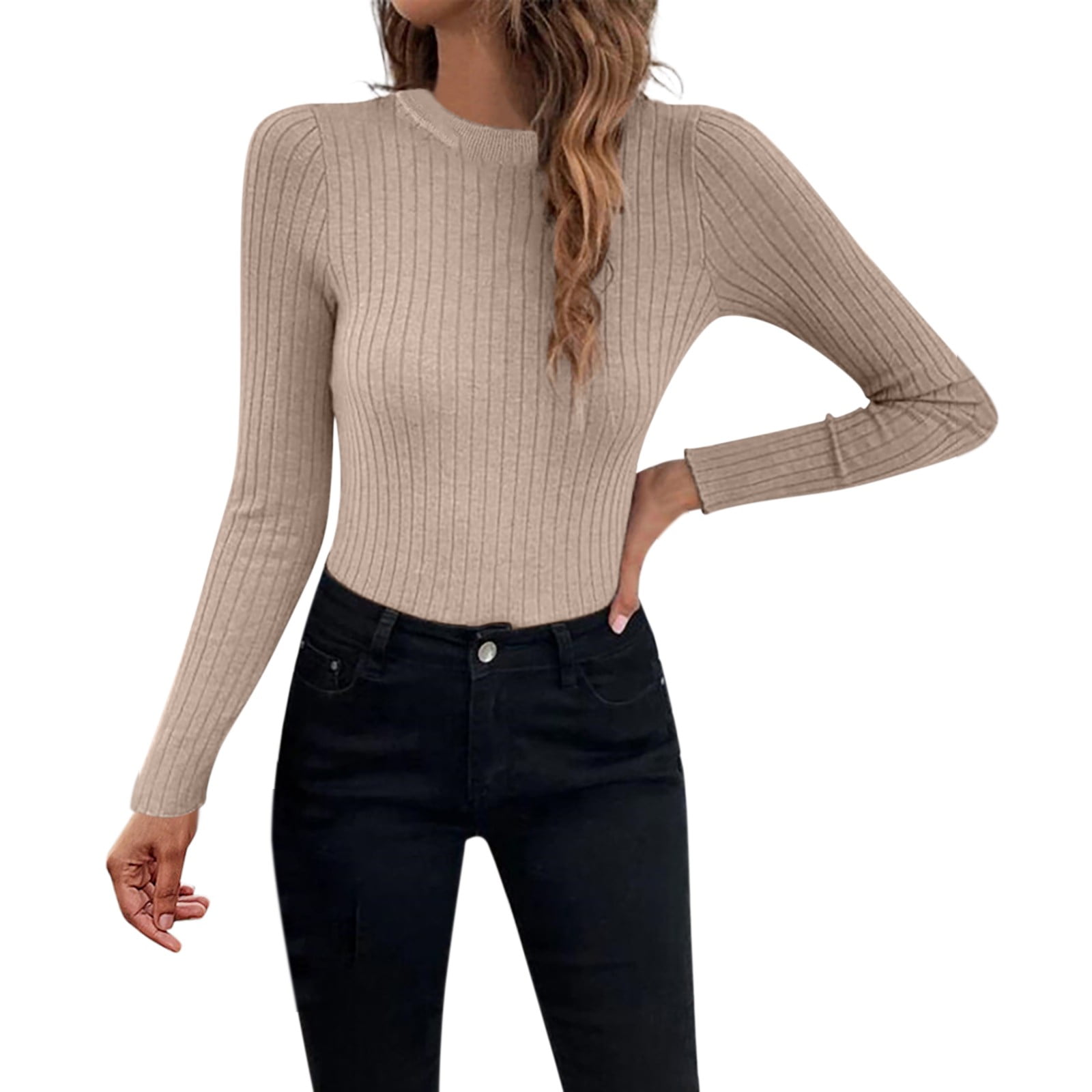 JDEFEG Fitted Sweaters for Women Womens Long Sleeve Lightweight ...