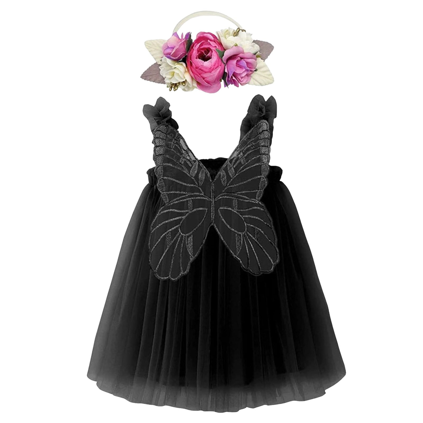JDEFEG Flower Girl Dresses for Wedding Party Layered Butterfly Tulle ...