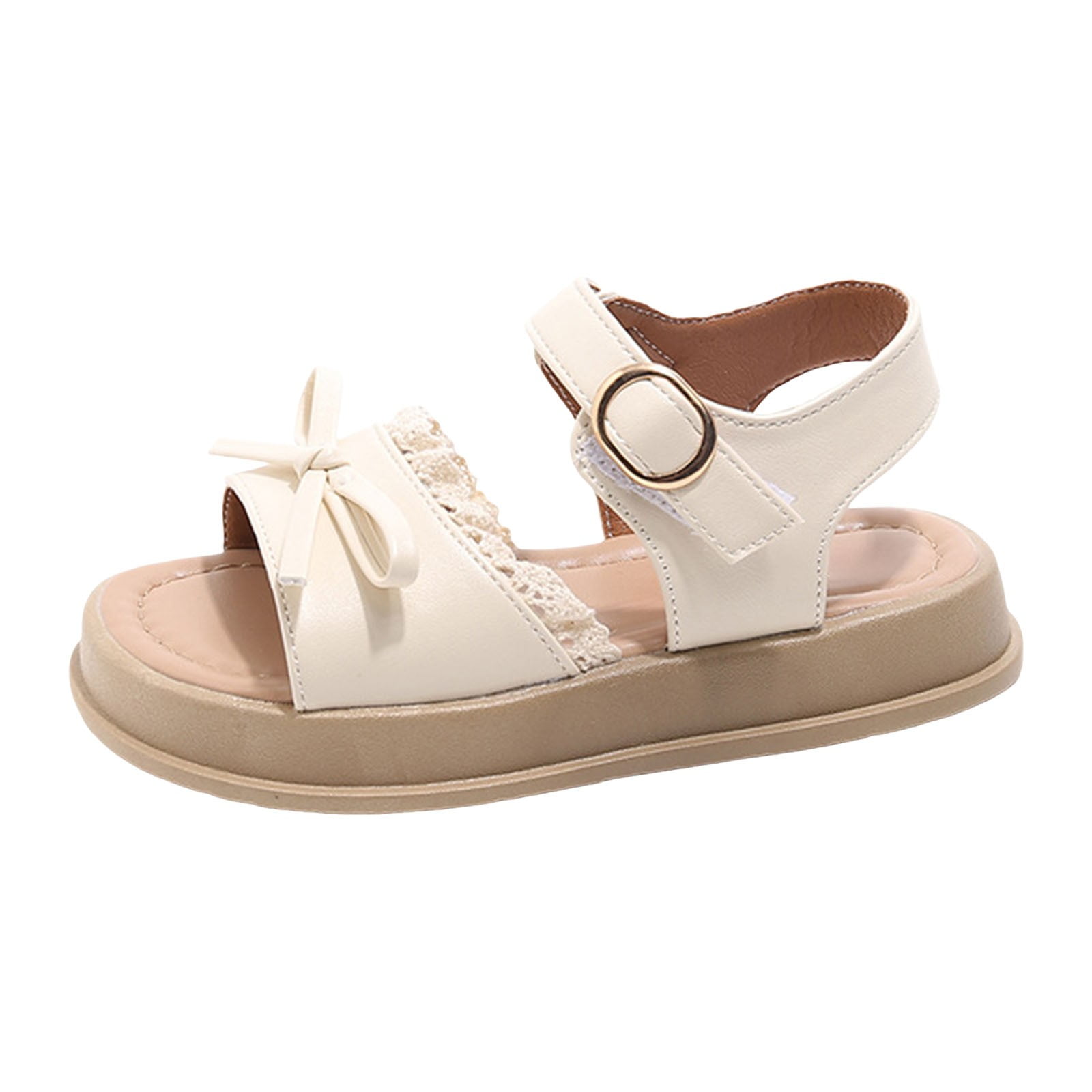 JDEFEG Girls Sandals Pu Leather Soft Thick Sole Open Toe Summer Sandals ...