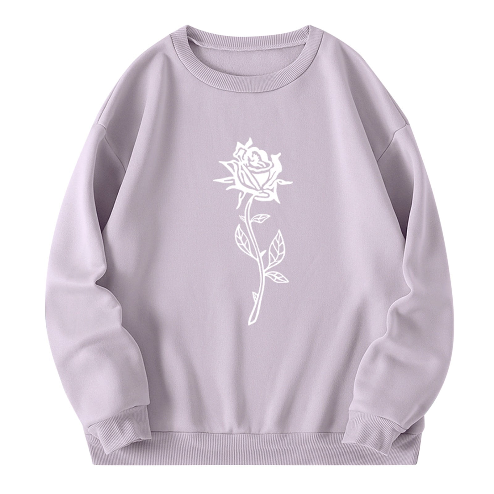 JDEFEG Jogging Suits Womenautumn Winter Round Neck Rose Print Loose Fit ...