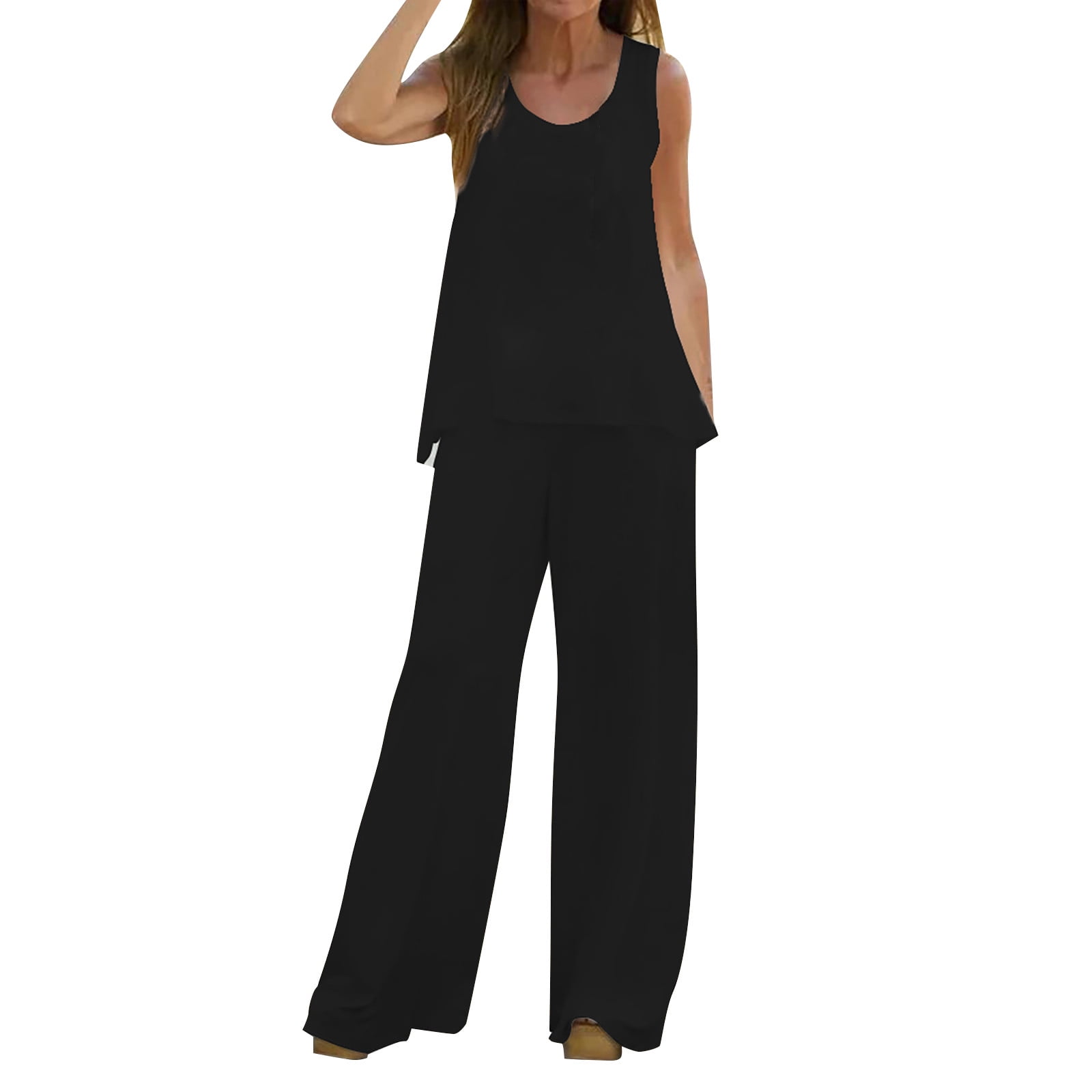 JDEFEG Junior Pant Suits Women 2 Piece Outfits Boho Casual Solid Color ...