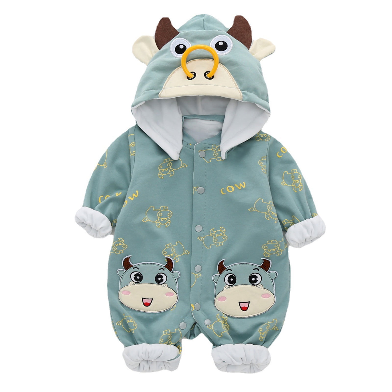 JDEFEG Kids Set Toddler Boy Romper Boys Girls Long Sleeve Winter Cartoon Cow Jumpsuit Romper for ...