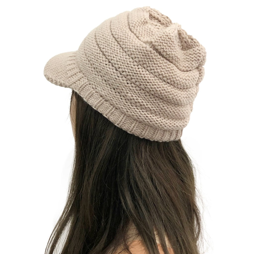 JDEFEG L A Gear Plush Outdoor Crochet Knit Peaked Women Cap Hats Solid ...