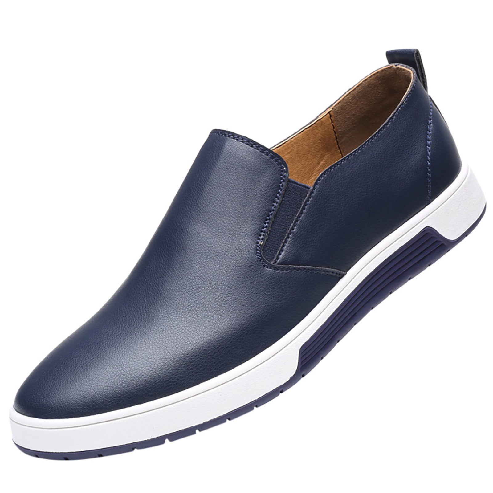 JDEFEG Leather Work Shoes for Men Steel Toe Leisure Slip On Breathable ...