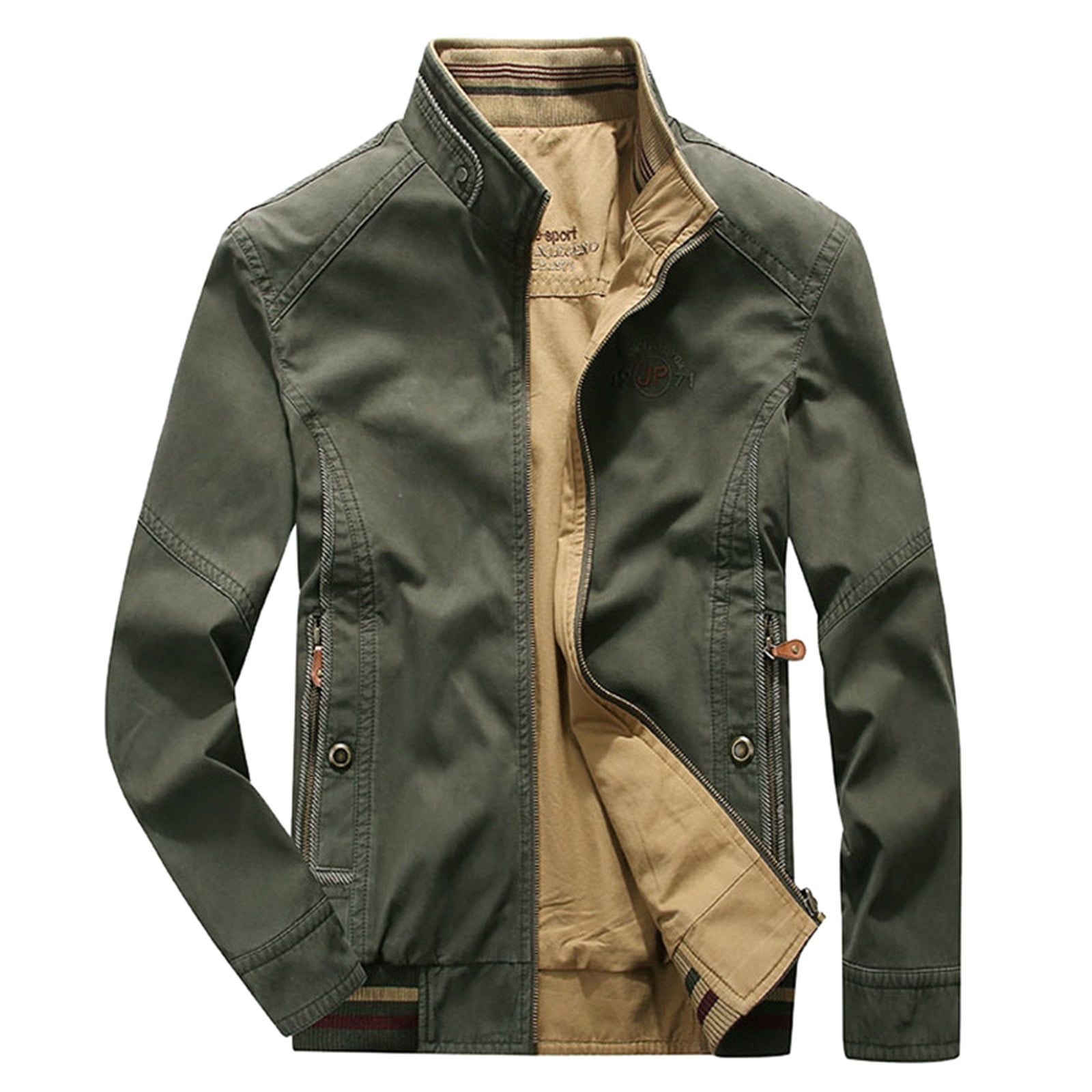 JDEFEG Mens Jacket Reversible Double Wearing Jacket Standing Collar ...